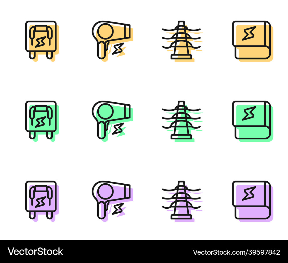 Set line electric tower line electrical panel Vector Image