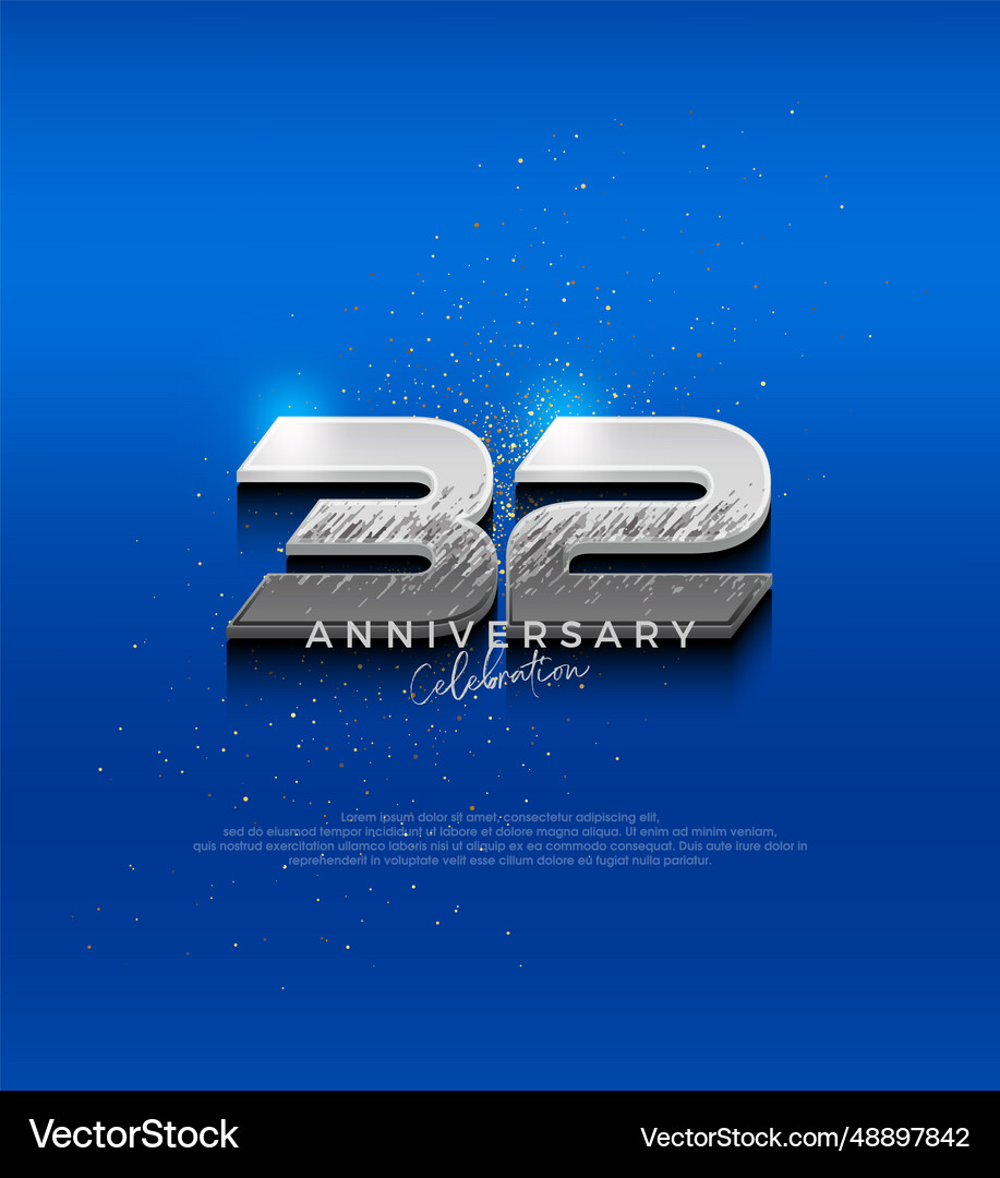 Silver metallic design number 32nd anniversary Vector Image