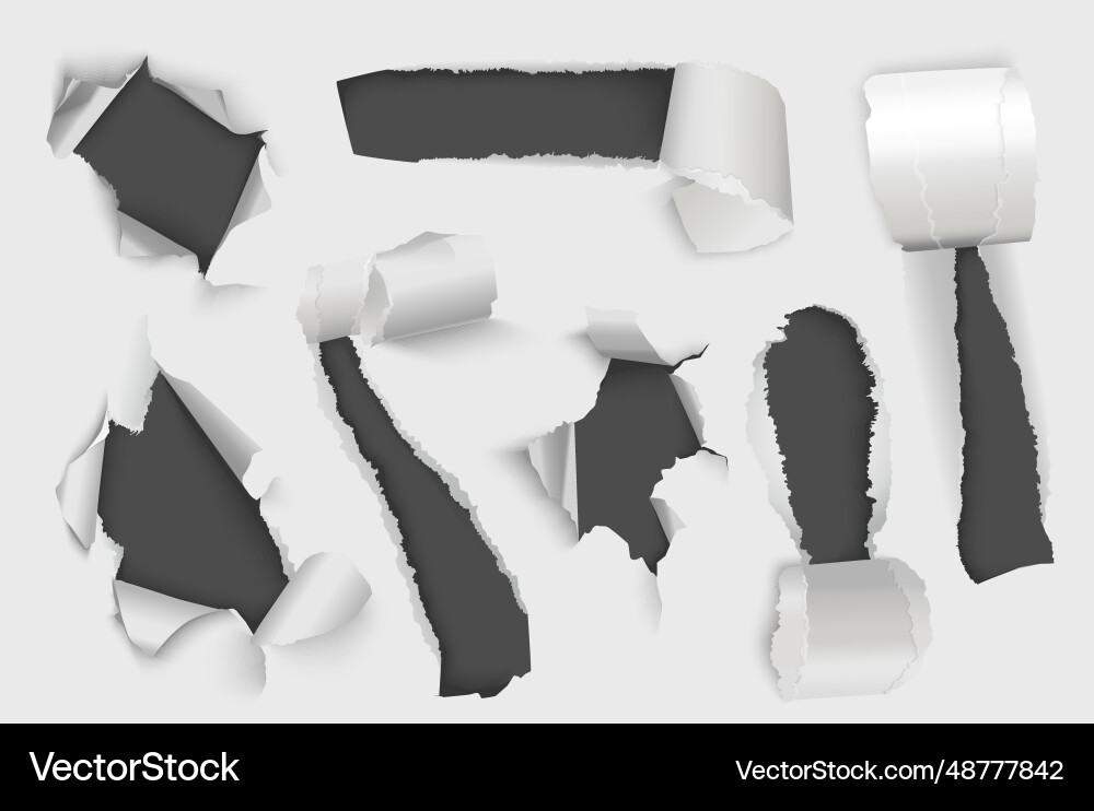 Torn paper holes mega set in 3d realistic design Vector Image