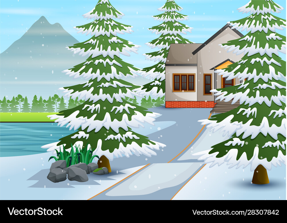 Winter village with snow on background Royalty Free Vector