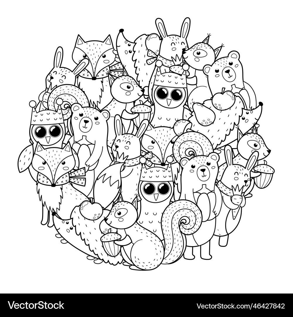 Woodland Animal Coloring Page - Circle Pattern Vector Image