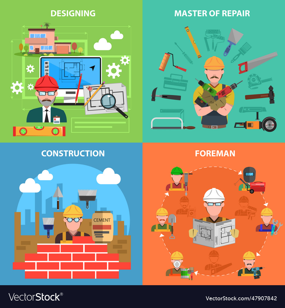 Worker flat set flat set Royalty Free Vector Image