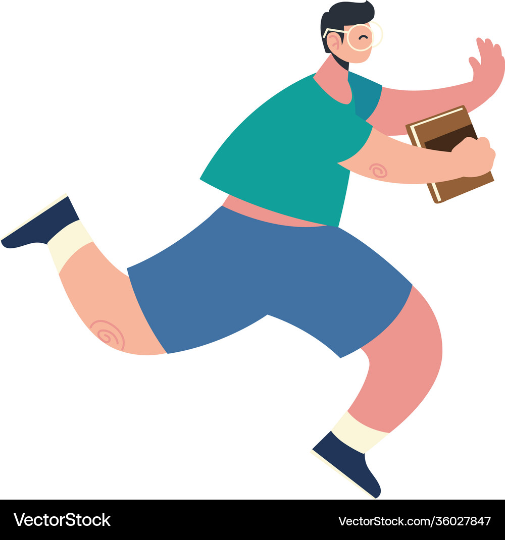 Back to school student running with book in hand Vector Image