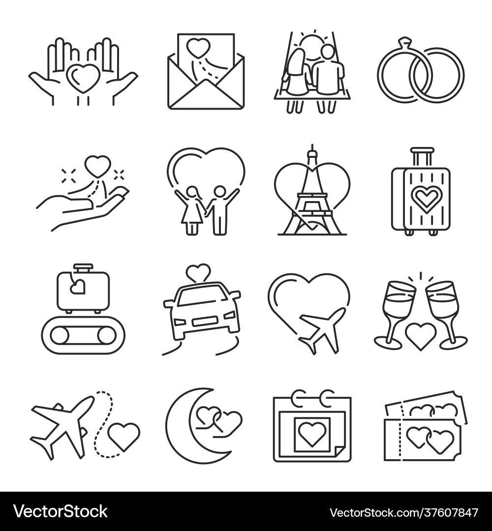 Collection monochrome simple honeymoon icon Vector Image