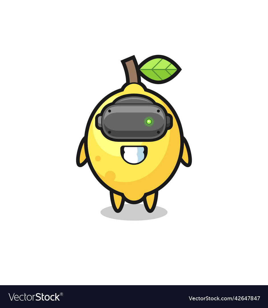 Cute lemon using vr headset Royalty Free Vector Image