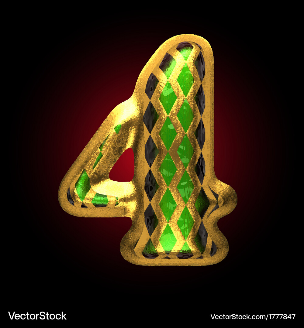 Golden and green letter 4 Royalty Free Vector Image