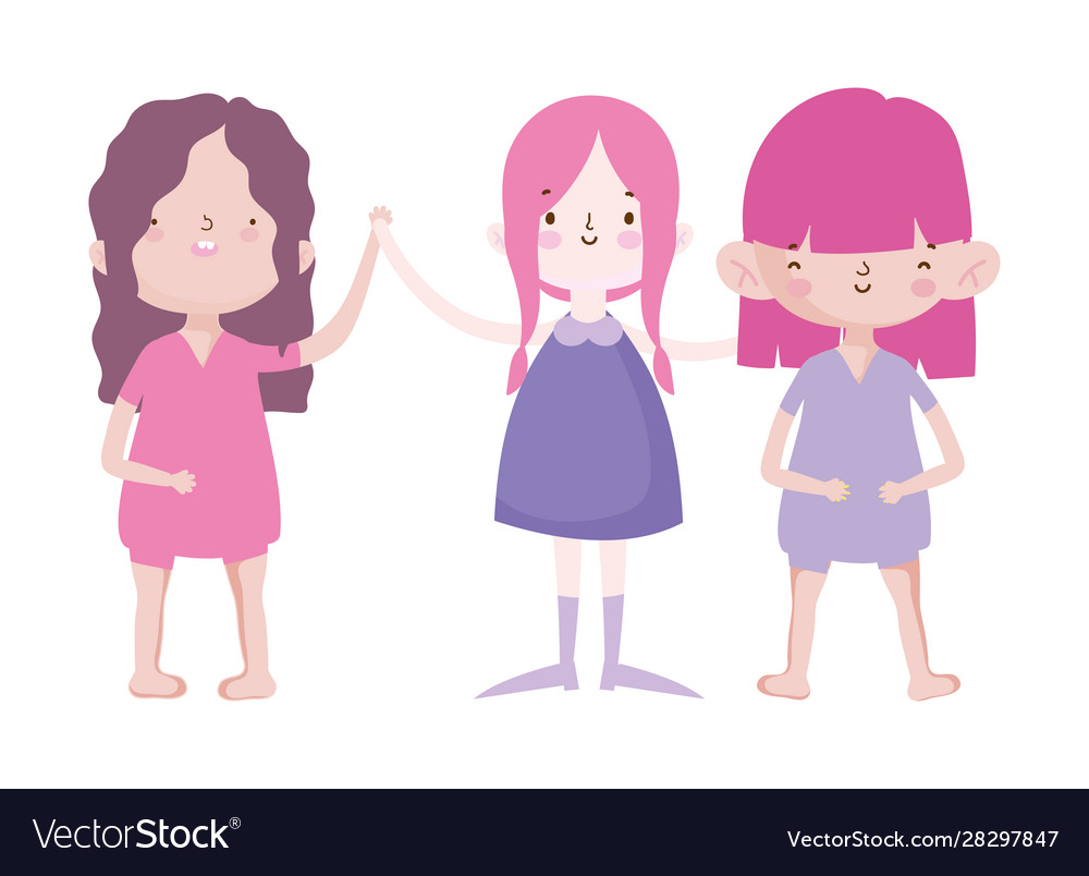 Group little girls friends cartoon character Vector Image