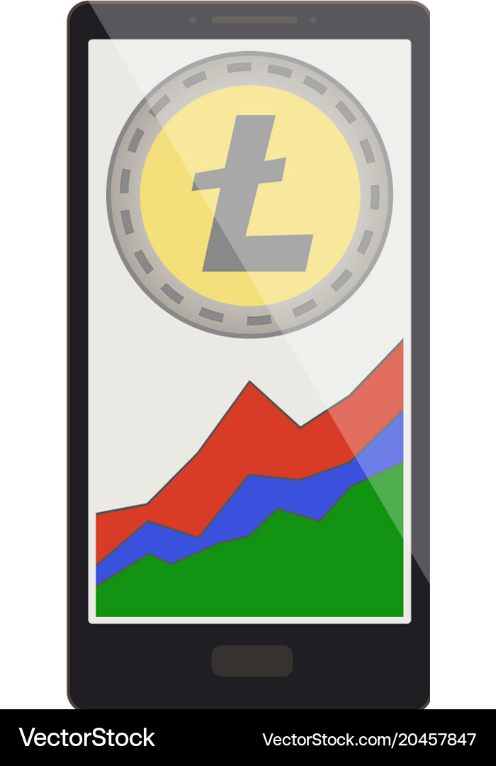 Litecoin coin with growth graph on a phone screen Vector Image