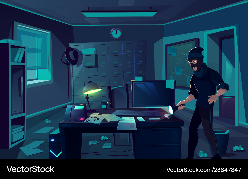 Night robbery in cabinet private detective Vector Image