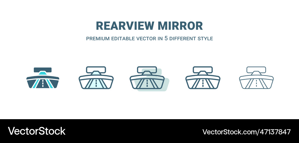 Rearview mirror icon in 5 different style outline Vector Image