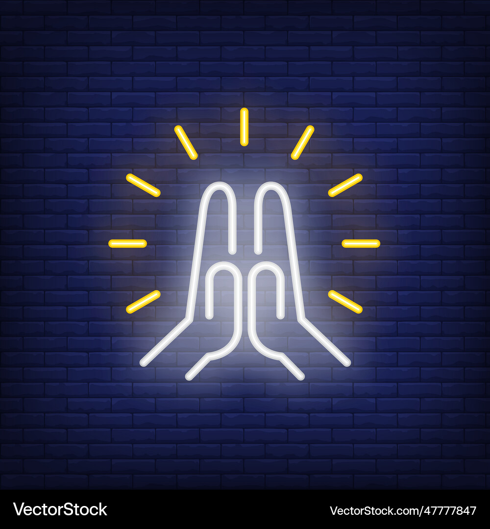 Shining namaste gesture neon sign Royalty Free Vector Image