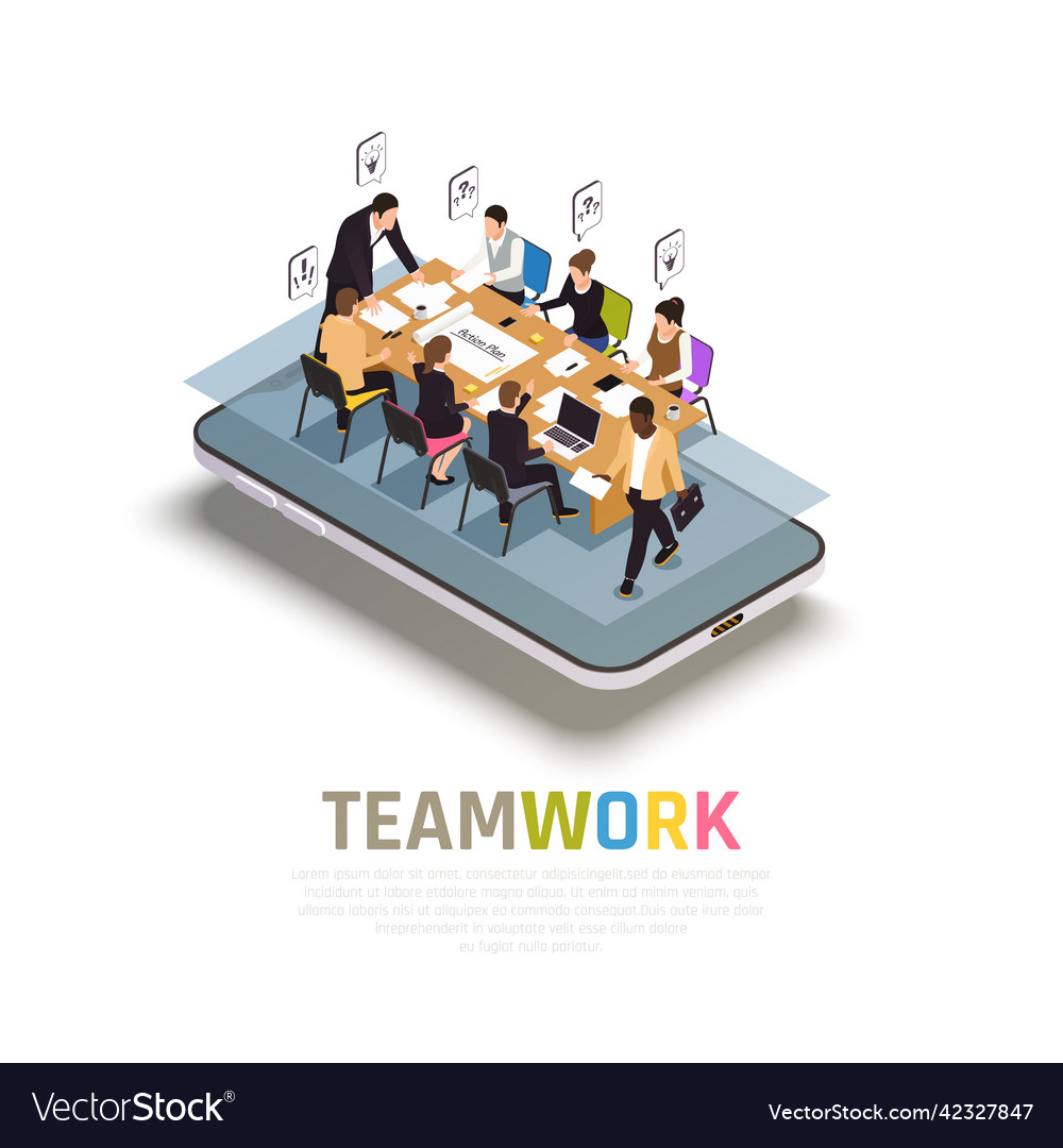 Teamwork collaboration isometric composition Vector Image