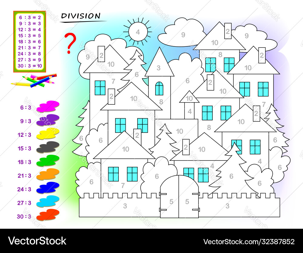 Exercises for kids with division number 3 Vector Image