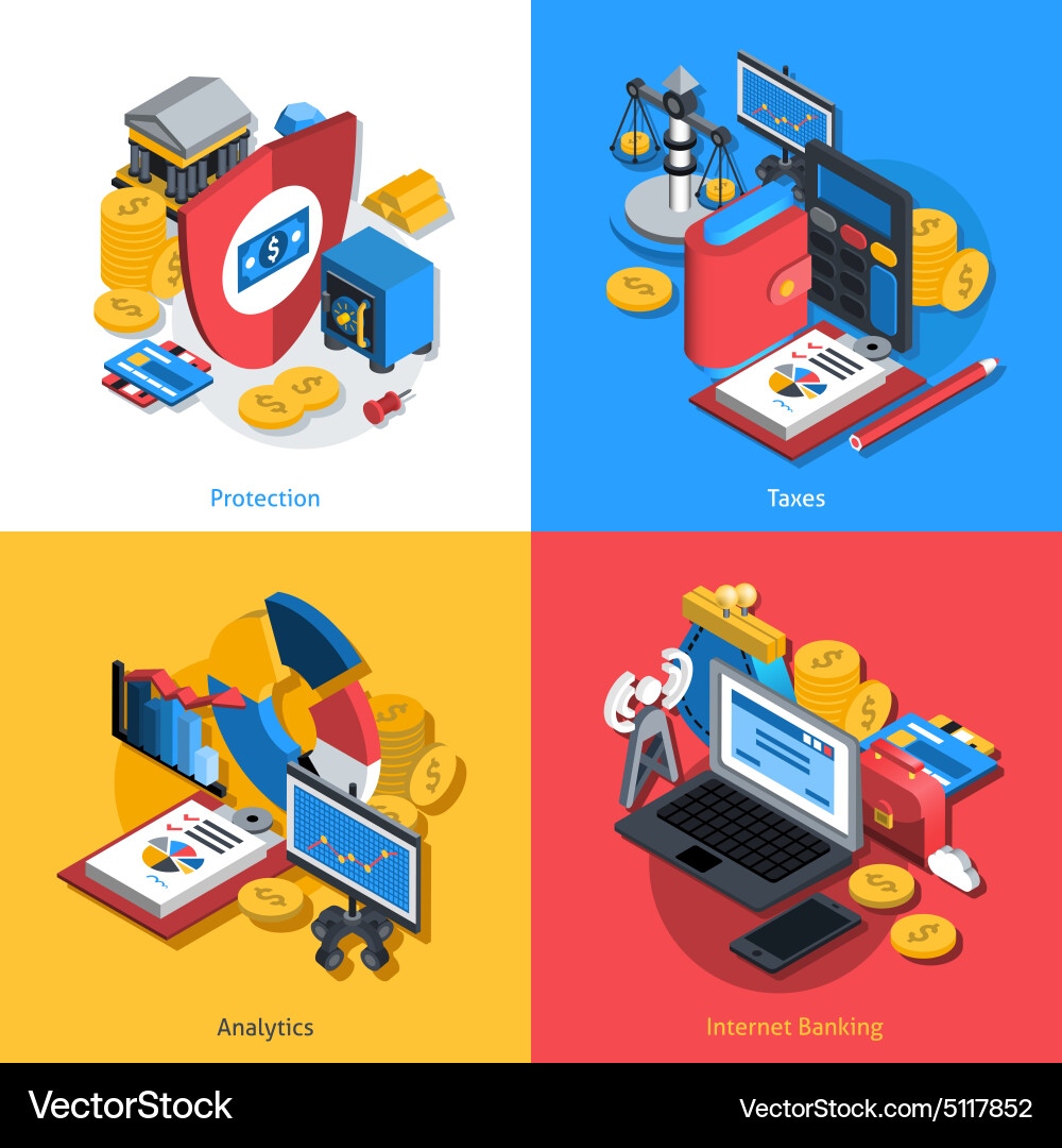 Financial Isometric Set Royalty Free Vector Image