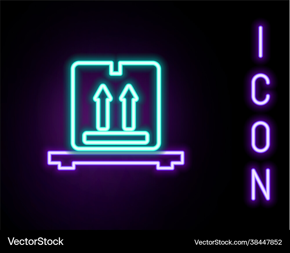Glowing neon line cardboard boxes on pallet icon Vector Image