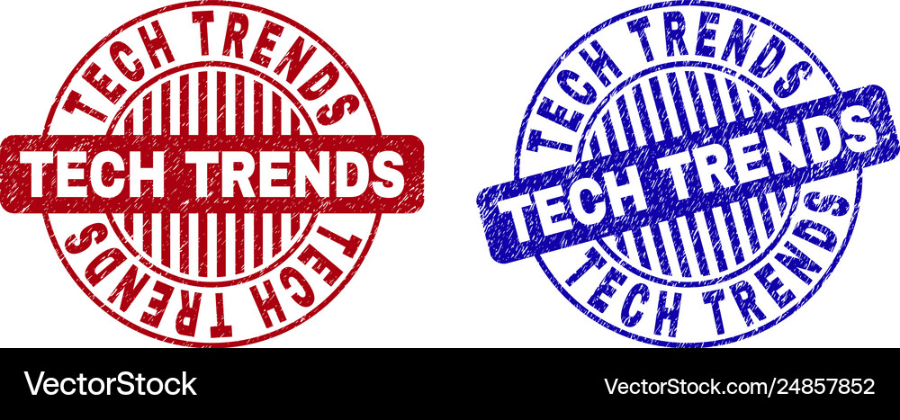Grunge tech trends textured round stamps Vector Image