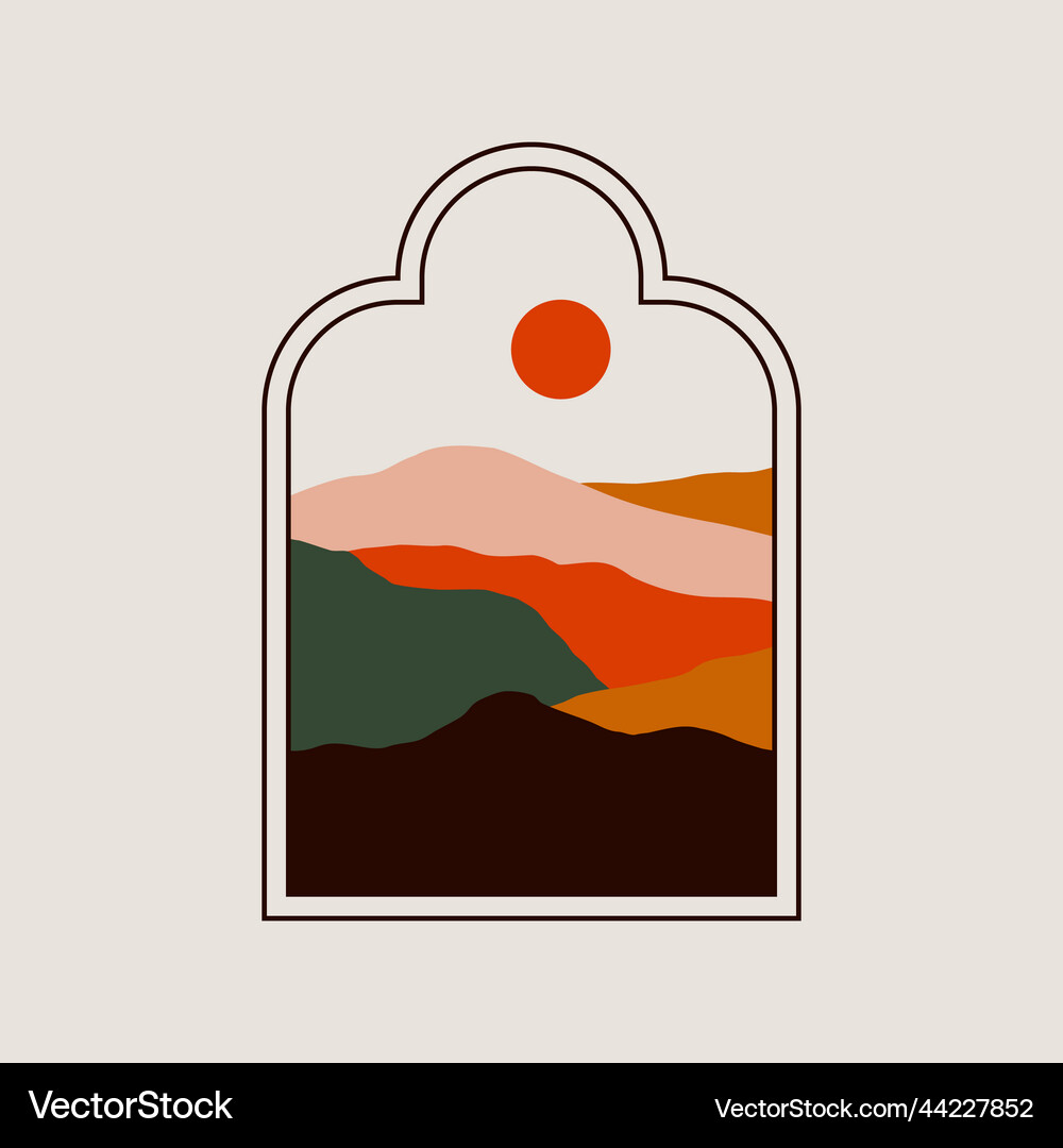 Islamic window mountain landscape modern arabian Vector Image