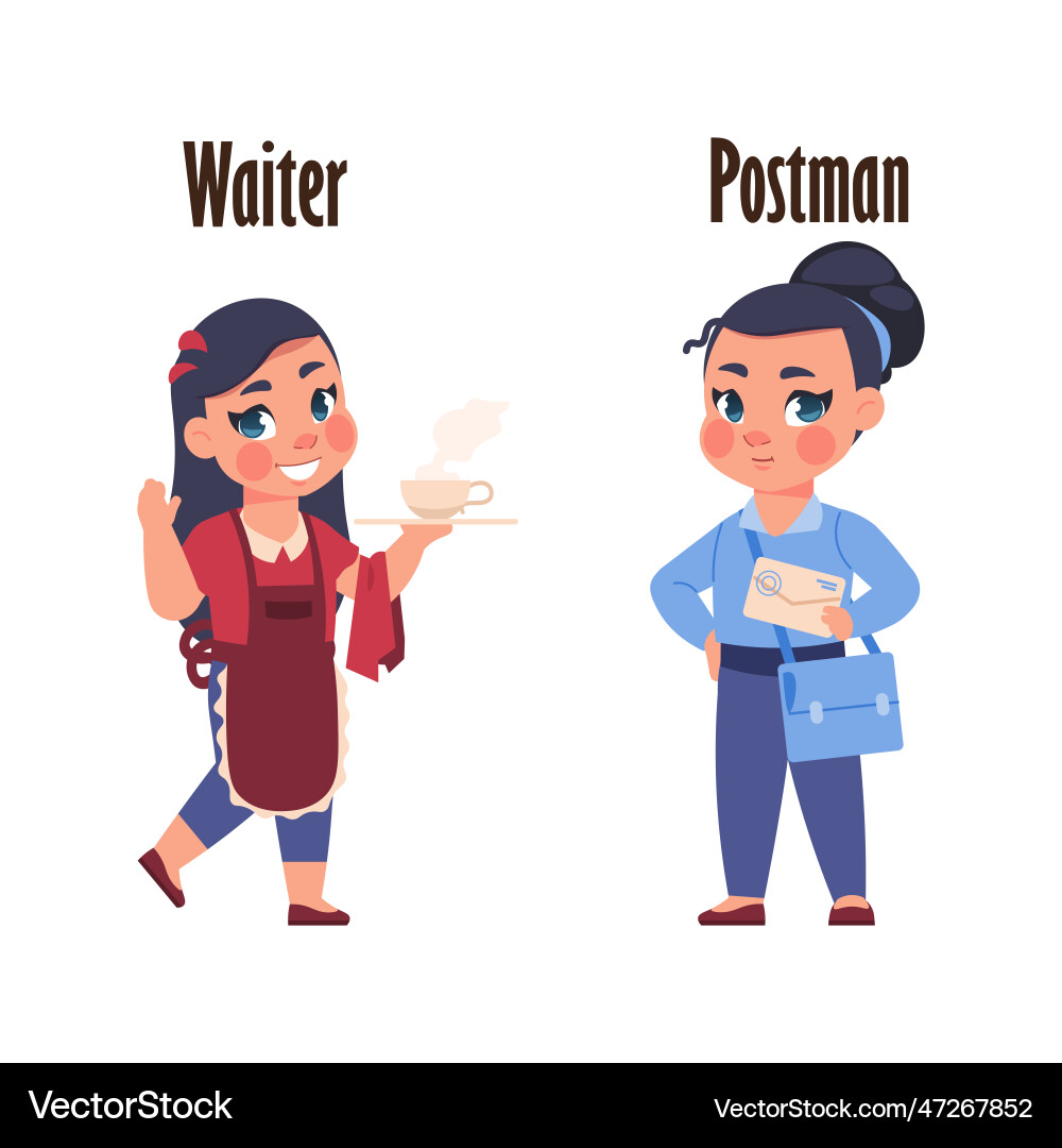 Kids in uniform children with work tools waiter Vector Image