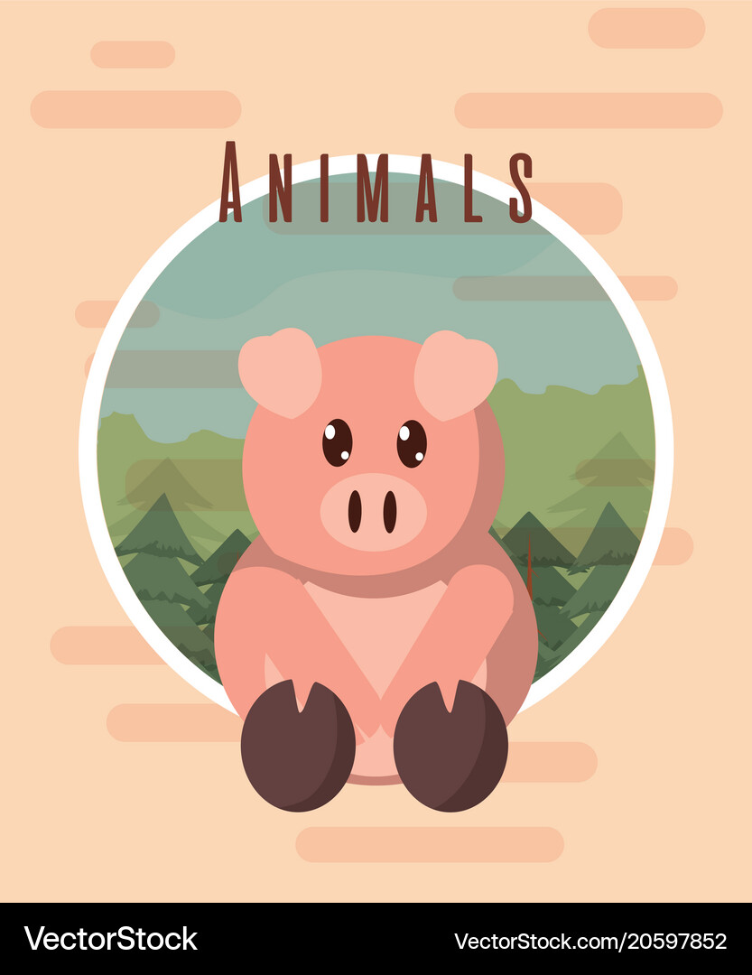 Pig cute animal card Royalty Free Vector Image