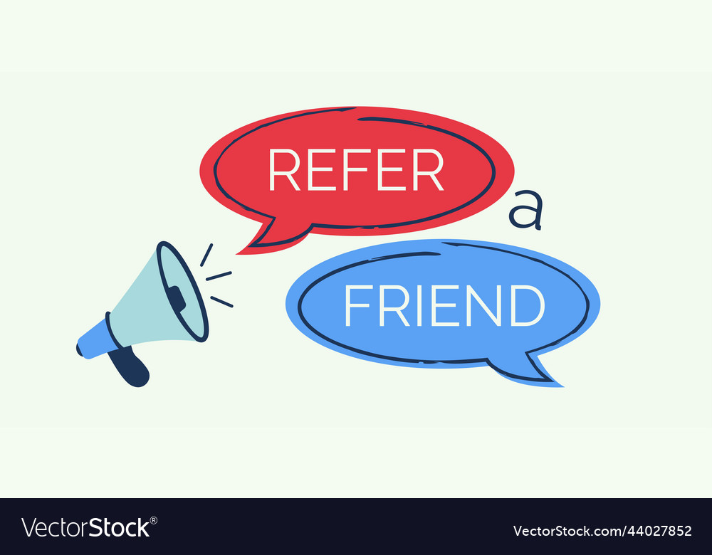 Refer a friend banner with a megaphone and speech Vector Image