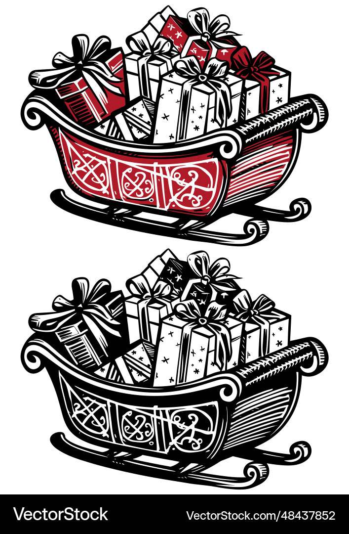 Santa sleigh woodcut Royalty Free Vector Image