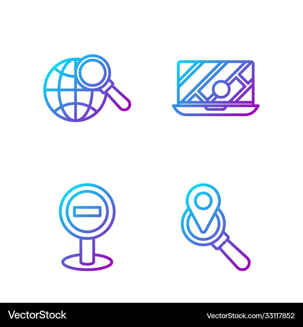 Set line search location stop sign magnifying Vector Image