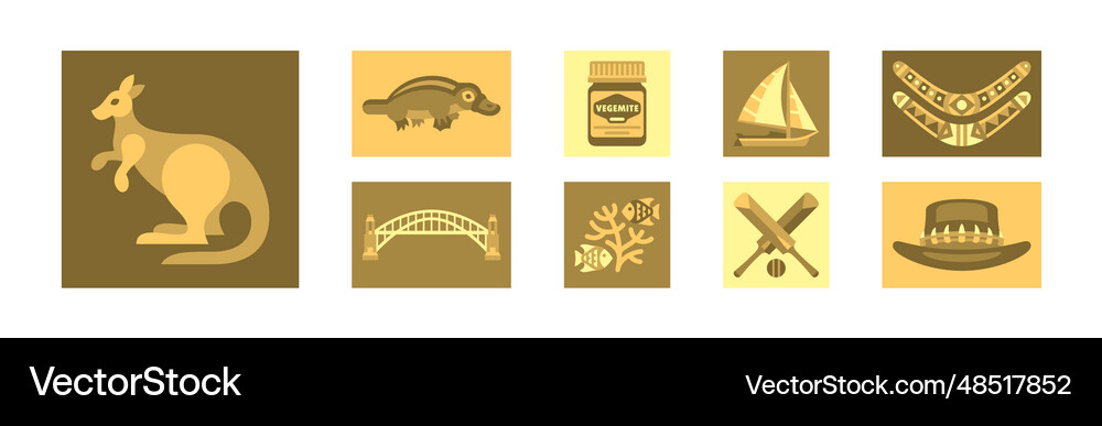Yellow australian native icons in square Vector Image