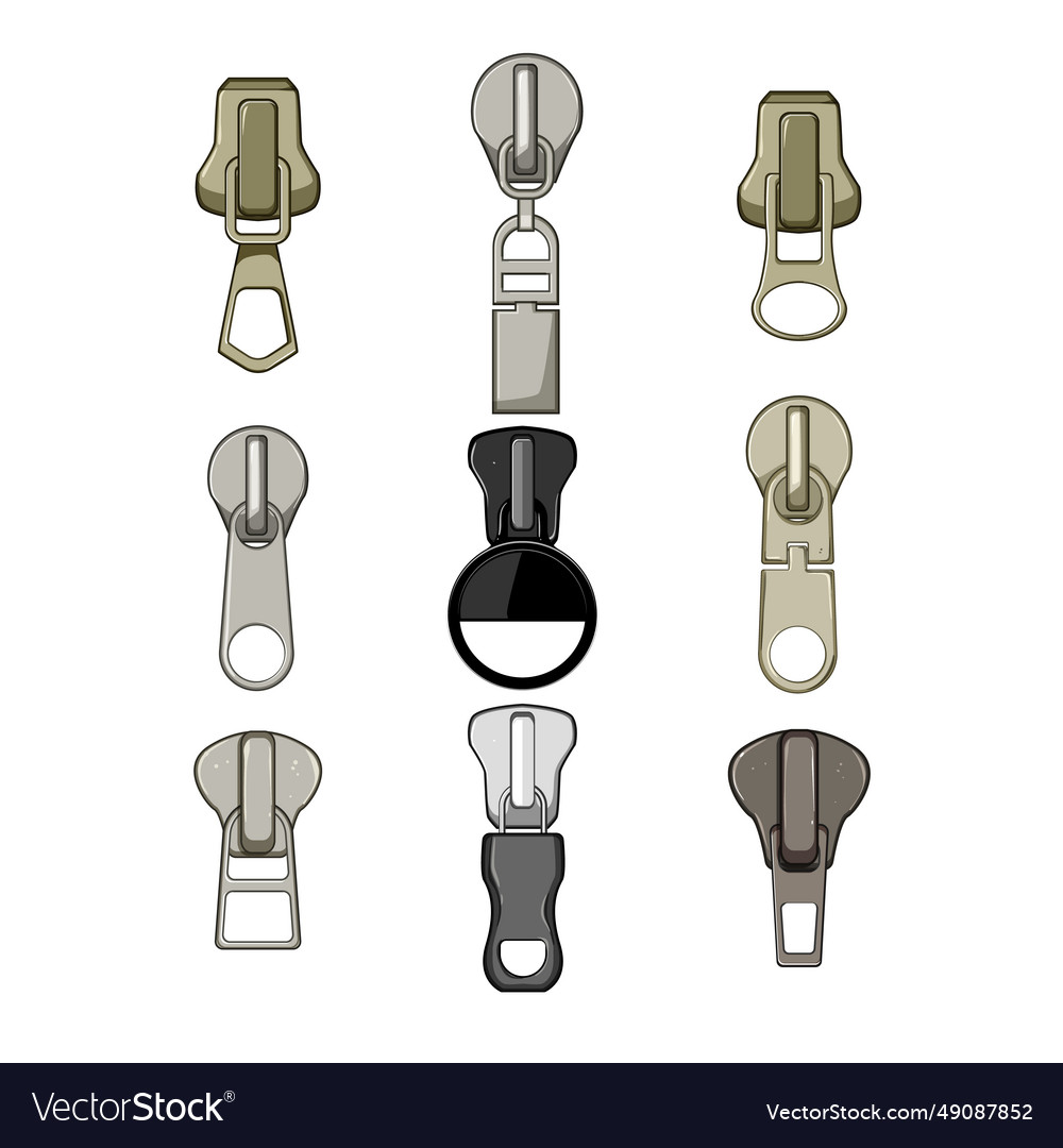 Zipper puller set cartoon Royalty Free Vector Image