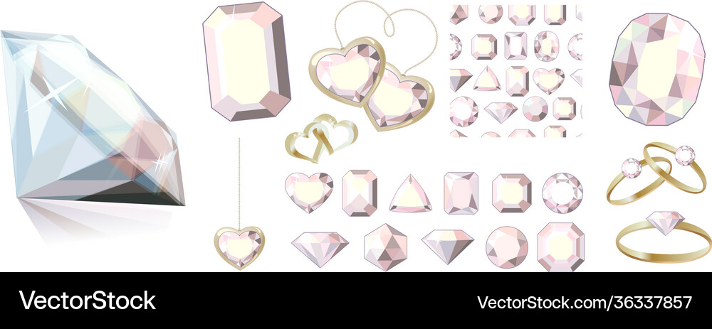Different jewels isolated on white diamonds Vector Image