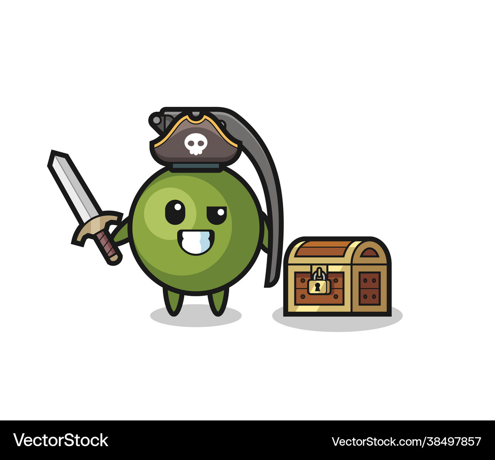 Grenade pirate character holding sword beside Vector Image
