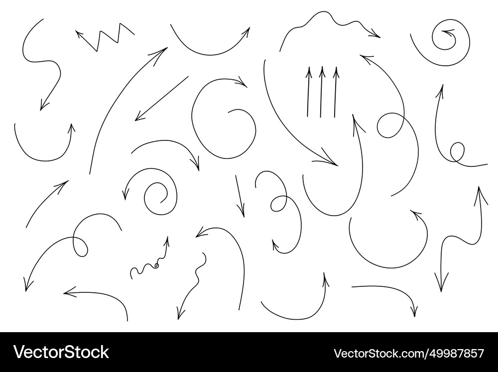 Hand drawn cross line arrows set doodle Royalty Free Vector