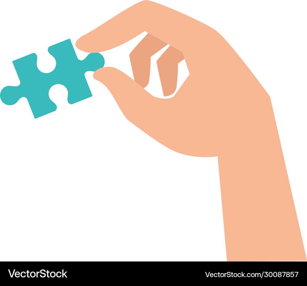 Hand with puzzle piece isolated icon Royalty Free Vector
