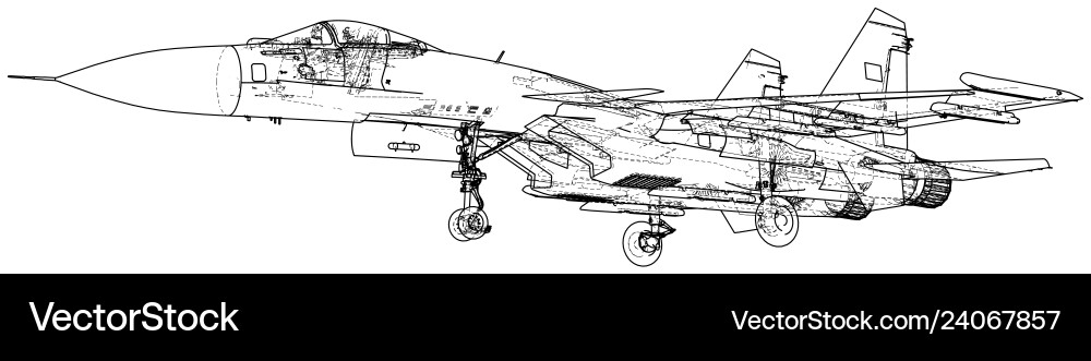 Russian jet fighter aircraft wire-frame Royalty Free Vector