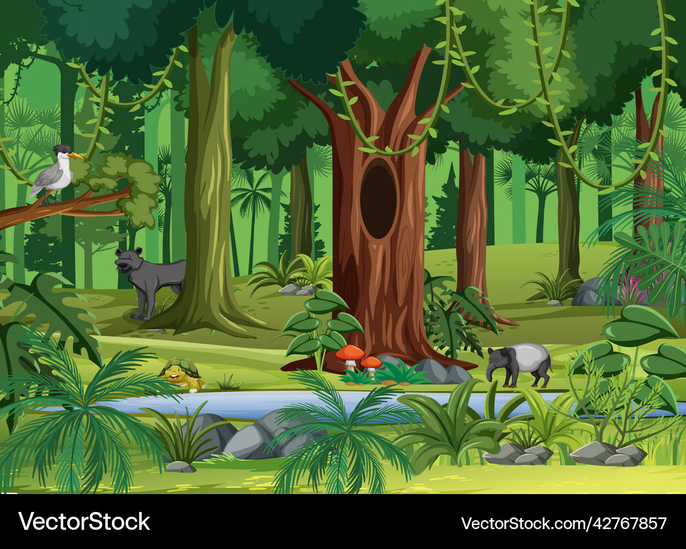 Wild animals in the forest scene Royalty Free Vector Image