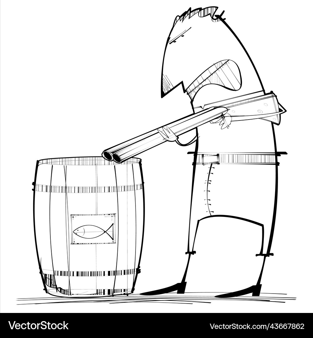 A man gets ready to shoot some fish in barrel Vector Image