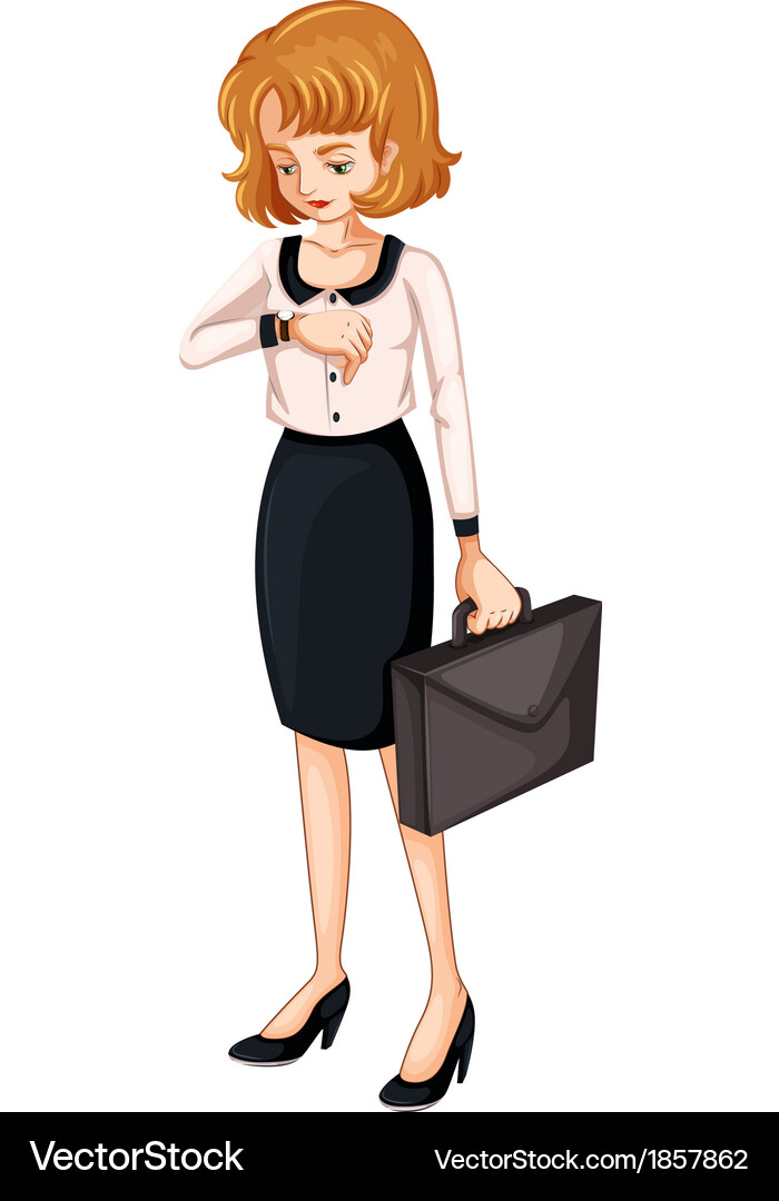 A woman watching her watch while holding Vector Image