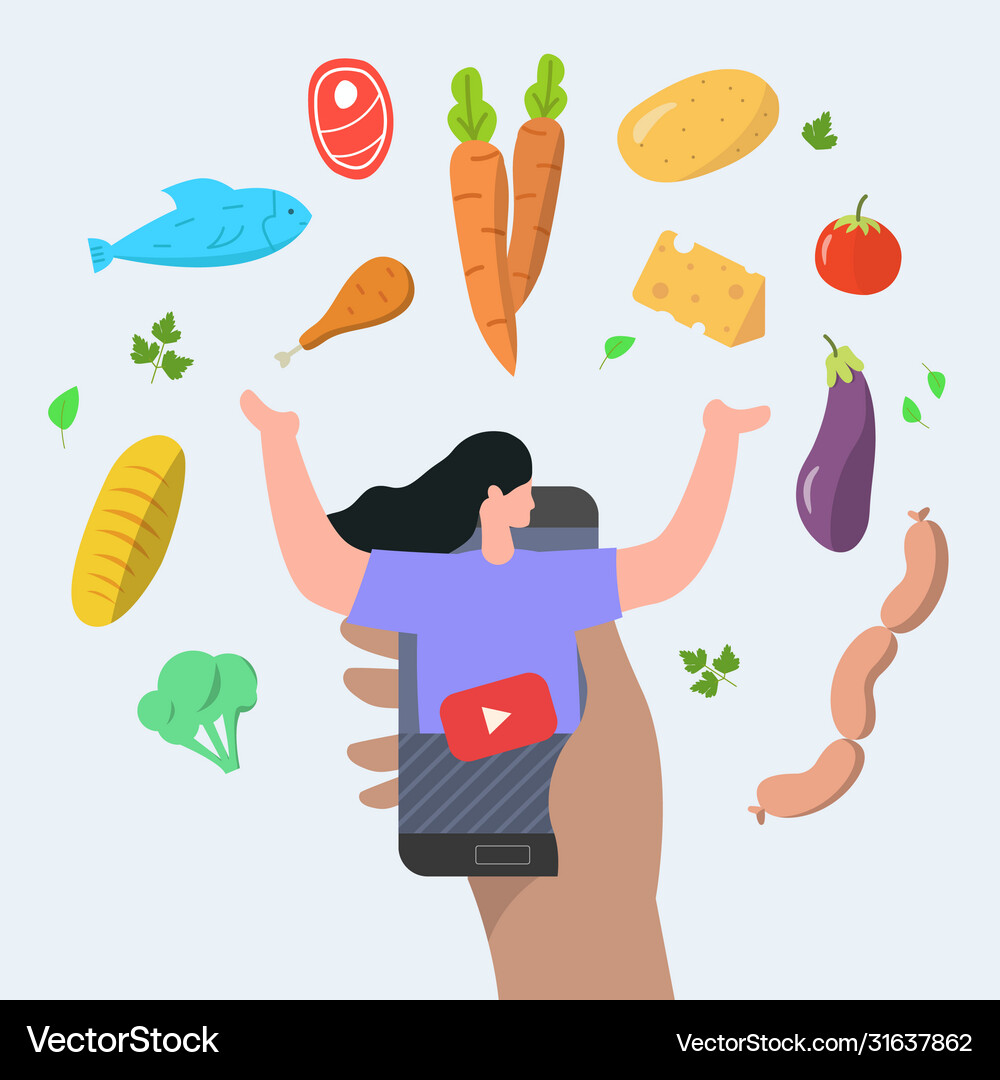 Ordering or preparing food online during the Vector Image