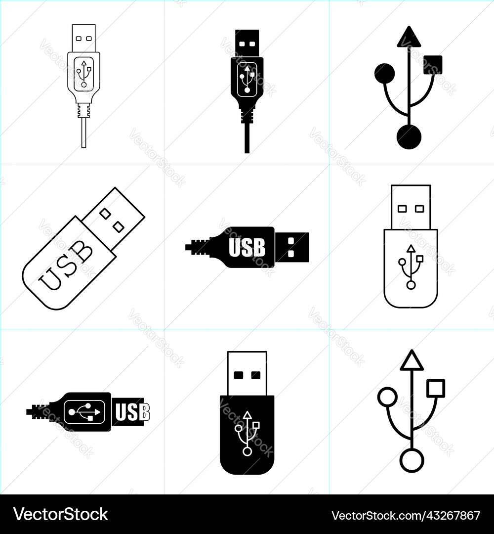Black usb icons set usb set sign logo Royalty Free Vector