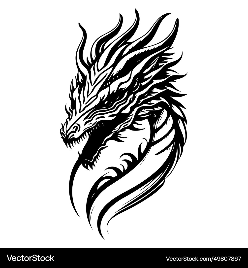 Chinese head dragon sketch hand draw black Vector Image