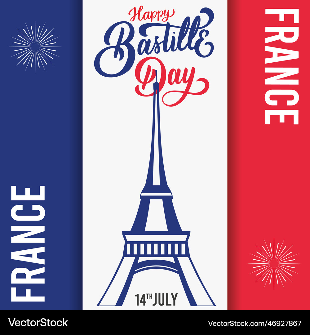 Colored bastille day template with landmark Vector Image