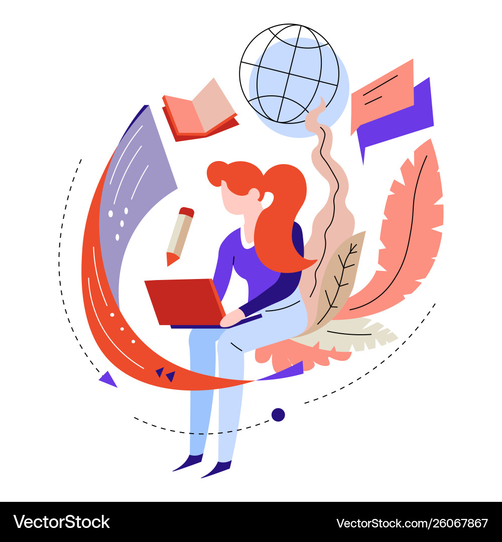 Girl learning through laptop online education Vector Image