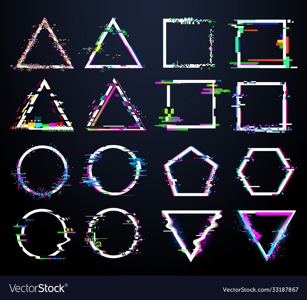 Glitch white frames distorted circle square Vector Image