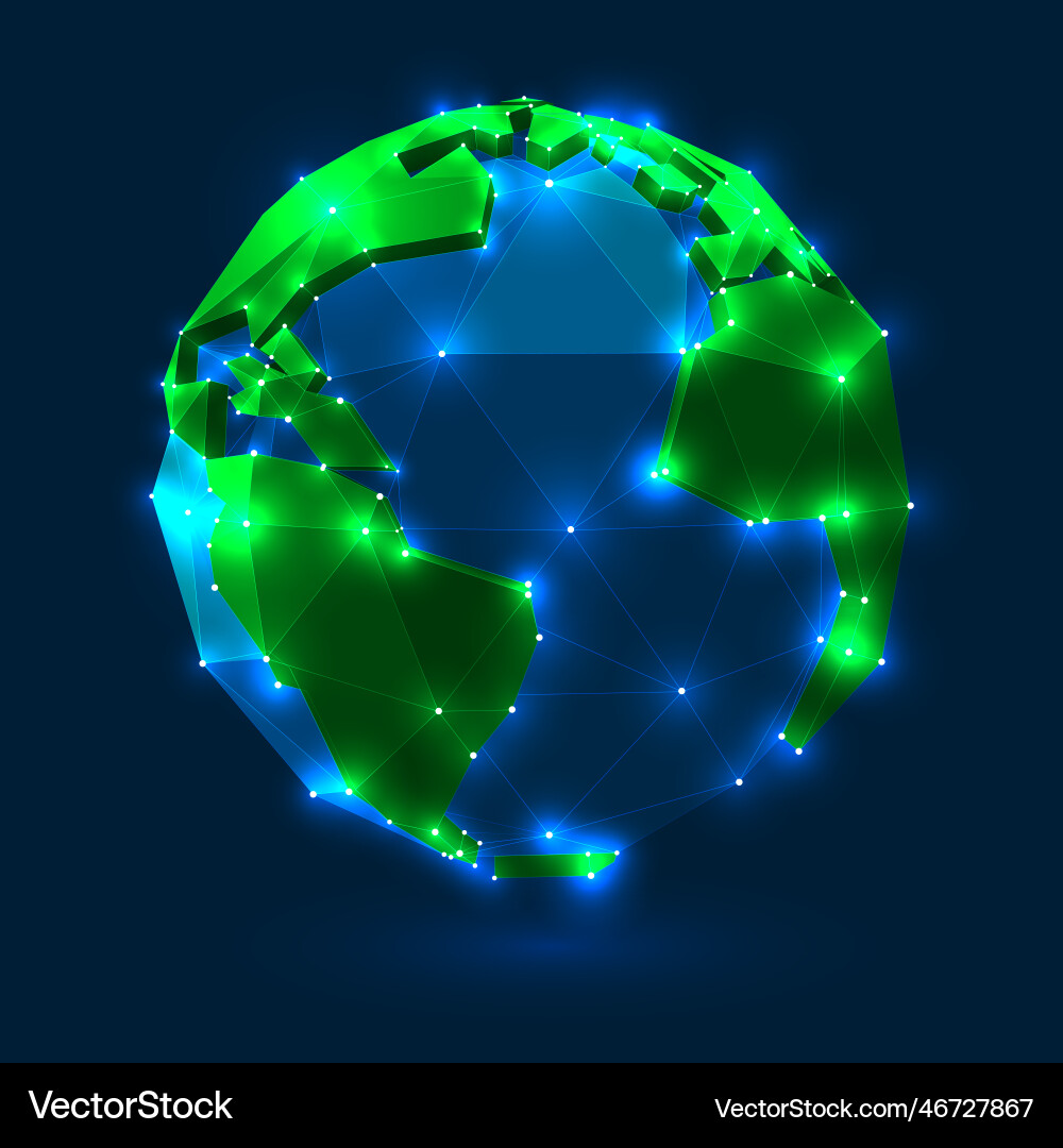 Low poly style earth glowing globe Royalty Free Vector Image