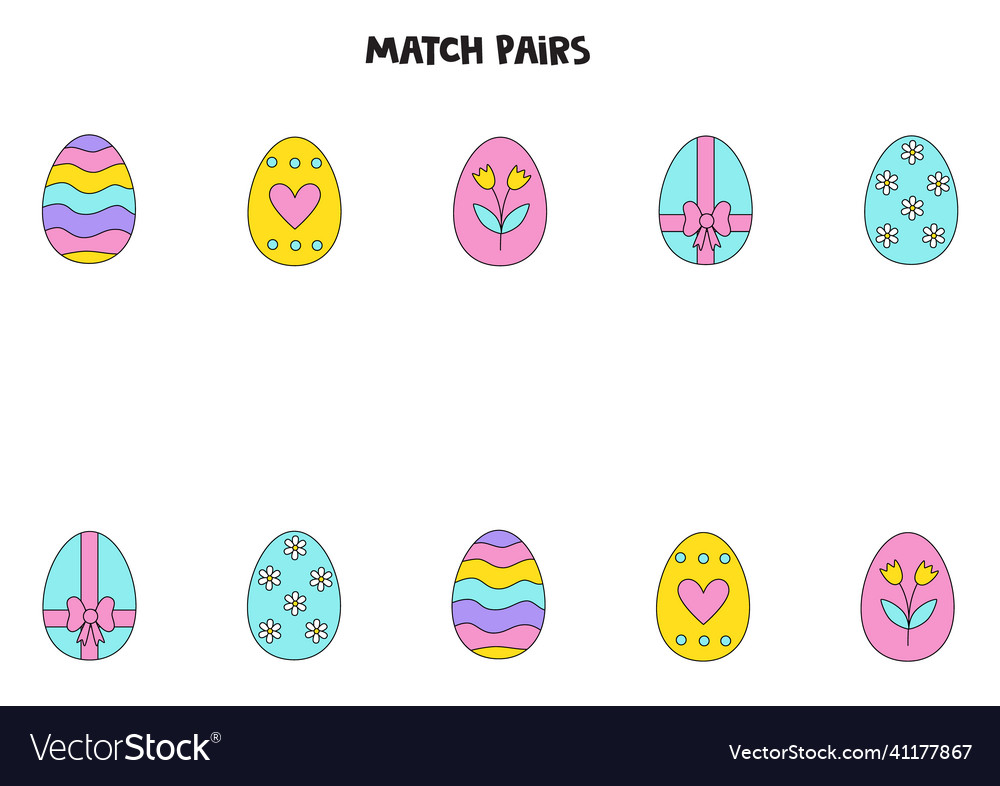Match pairs of cute colorful easter eggs logical Vector Image