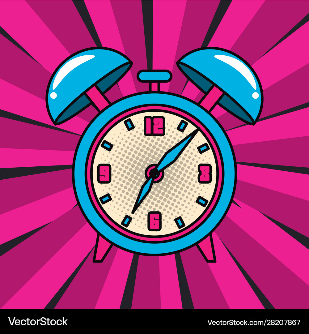 Poster pop art style with alarm clock Royalty Free Vector
