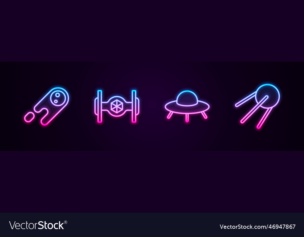Set line comet falling down fast cosmic ship ufo Vector Image
