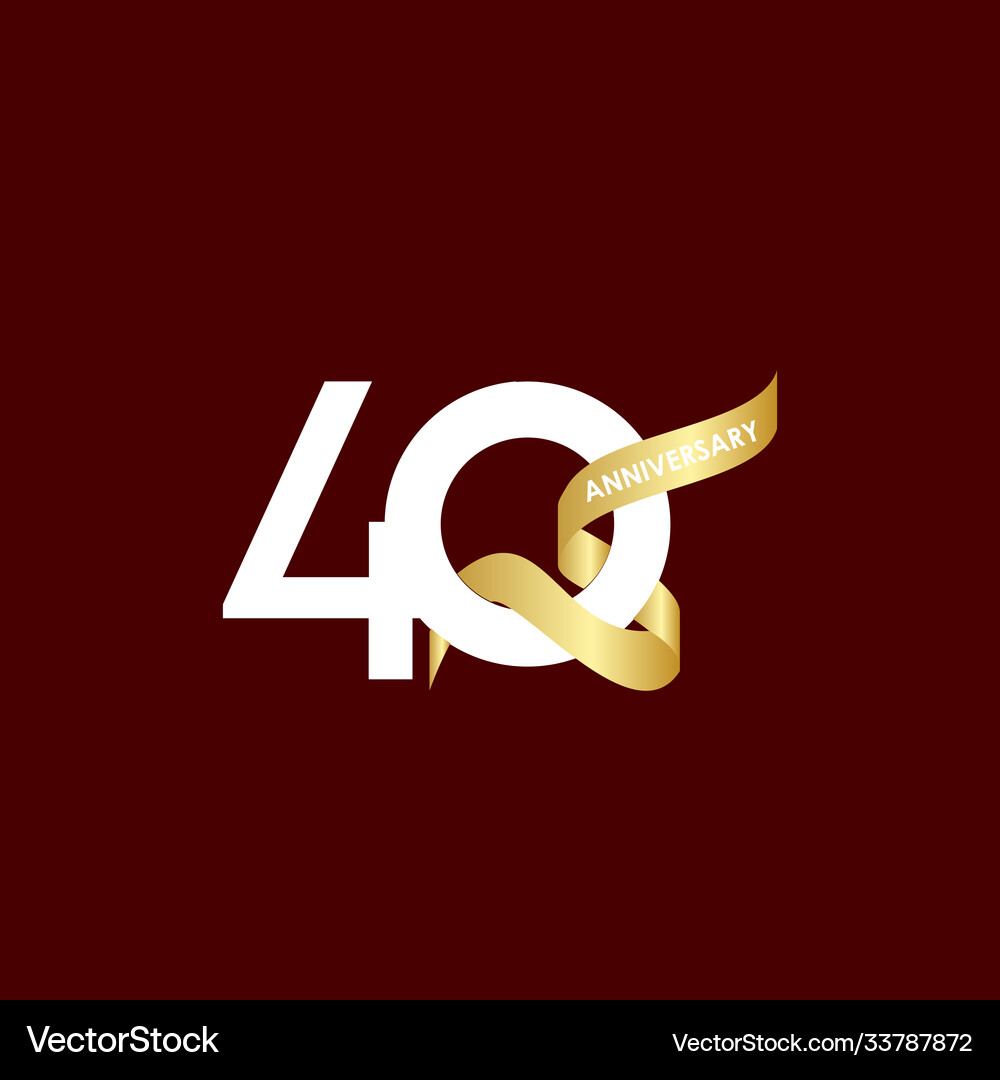 40th Anniversary White Gold Ribbon Royalty Free Vector Image