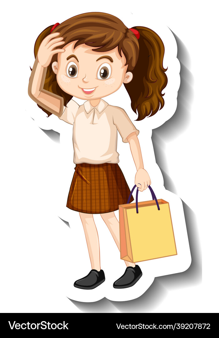 A sticker template with cute student girl Vector Image