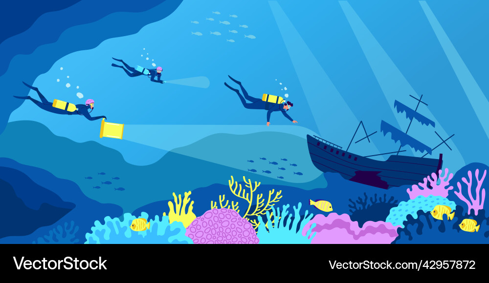 Diving flat composition Royalty Free Vector Image