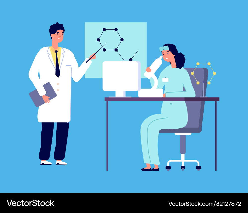 Scientists characters people in white lab coat Vector Image